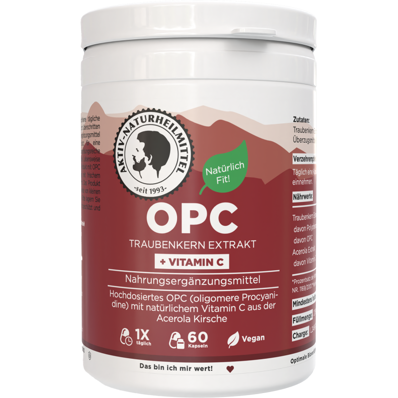 OPC Traubenkernextrakt mit Vitamin C | 60 vegane Kapseln | 198mg reines ...